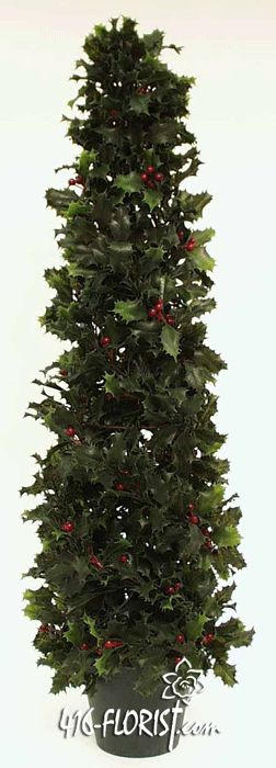 Silk Holly Cone-Shaped Topiary b1591 | Flower Delivery | Flower Shop